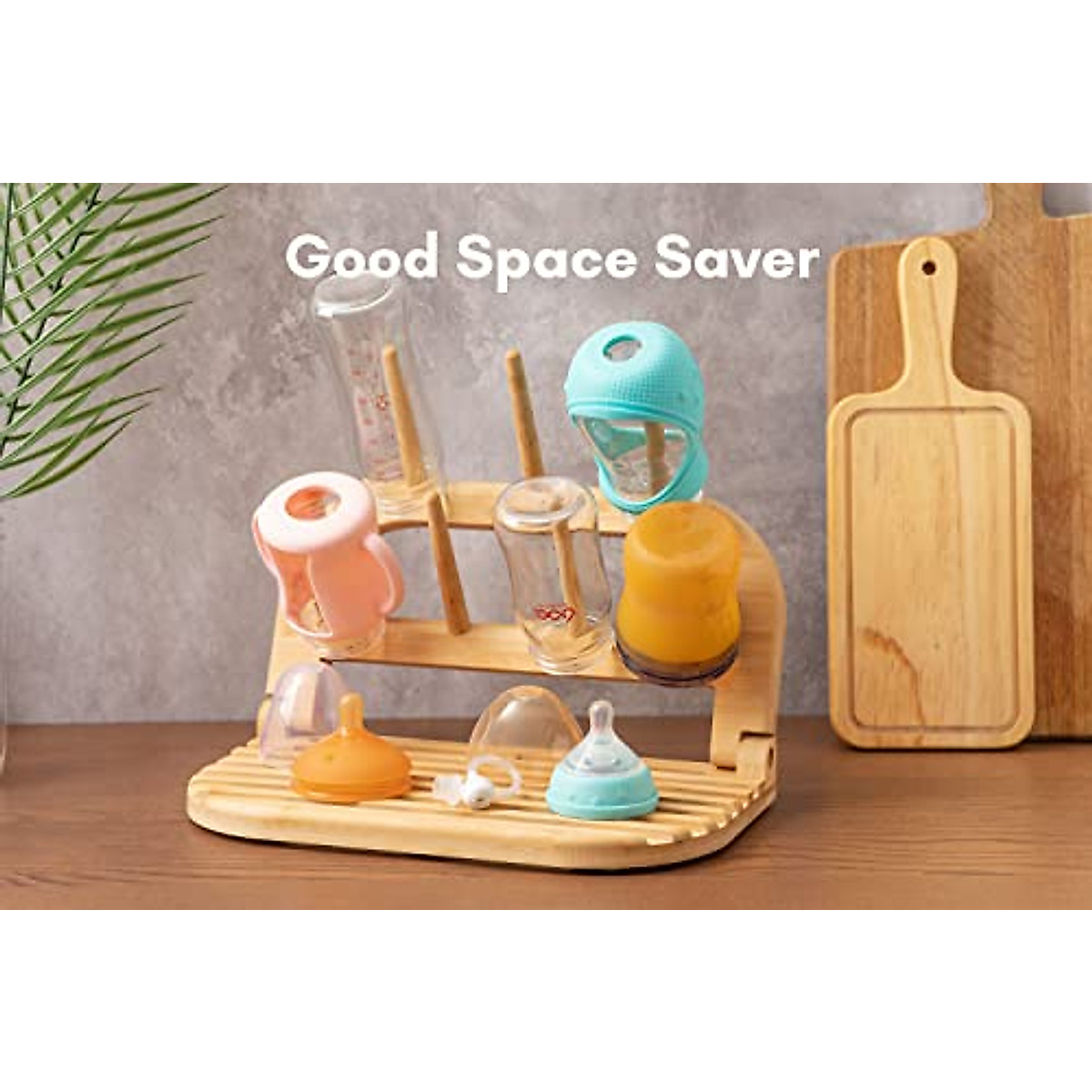 Baraiser Bottle Drying Rack, Bamboo Baby Bottle Holder, Portable and Space Saving Bottle Dryer for Baby Bottles Accessories and Feeding Supplies