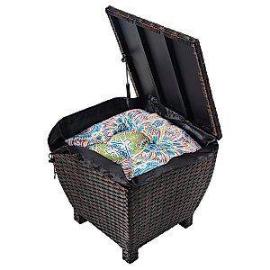 Outdoor Wicker Storage Box with Cover, 13 Gallon PE Rattan Deck Box for Outside with Waterproof Liner, Patio Storage Chest with Hinged Lid for Cushions, Pillows, Towels, Horizontal Bin, Brown