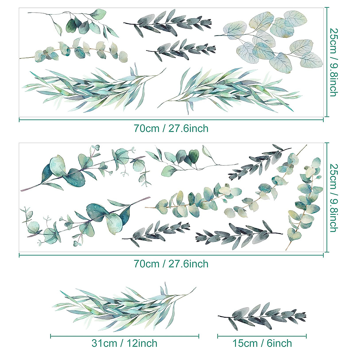 Zonon 32 Pcs Green Leaves Wall Stickers Boho Eucalyptus Leaf Wall Decals Modern Leaves Wall Decals Sage Green Wallpaper Botanical Plant Leaf Wall Decoration for Nursery Bedroom Living Room Decor