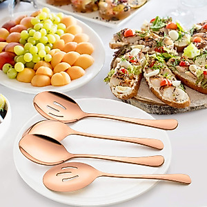LIANYU 6-Piece Copper Serving Spoons, Copper Slotted Serving Spoons, Stainless Steel Rose Gold Serving Utensils for Party Buffet Restaurant Banquet Dinner Catering, 8 3/4 Inch, Dishwasher Safe