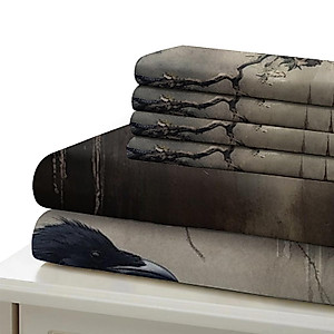 BUKISA 3D Printed Raven Comforter Cover Set for Kids Child Girls Boys Bedroom Textile Suit Skin-Friendly Crows Bedding Set Breathable Twin（173x218cm） Duvet Quilt with Pillowcases