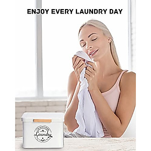 Laundry Pods Container with Hinged Lid. Farmhouse Metal Laundry Pods Holder Container for Laundry Room Decor. Modern Laundry Room Organization and Storage. Laundry Detergent Container for Laundry Room Storage(Cream)