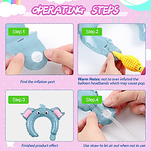 Liliful 200 Pcs Zoo Animal Inflatable Headbands Unicorn Wildlife Safari Balloon Hair Hoop Unicorn Balloon Kit with Pump Inflatable Jungle Animals for Birthday Party Favors Decorations (Cute Animal)