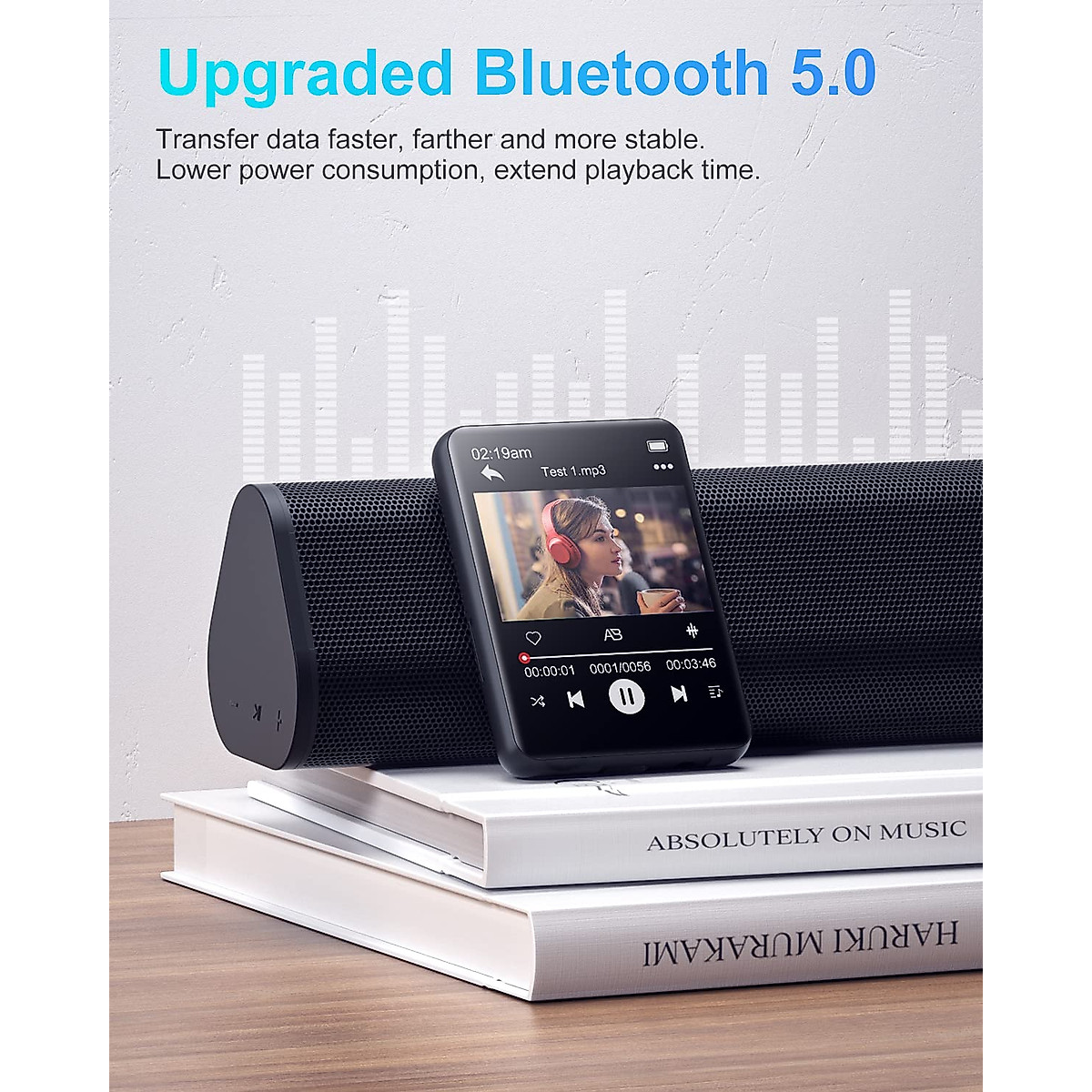 64GB Mp3 Player with Bluetooth, Full Touch 2.4 Screen MP3 and MP4 Player Built-in HD Speaker, FM Radio, Voice Recorder, Mini Design Sports Music Player Support Expansion (128GB) Black