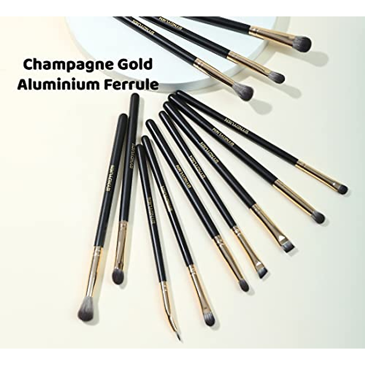 BYNDYLIEN Eye Makeup Brushes - 12pcs Champagne Gold Professional Makeup Brush Set with Soft Synthetic Fiber Hairs and Wood Handle for Eye Shadow, Blending, Concealer, Eyeliner, and Eyebrow