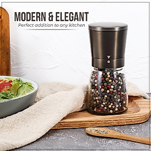 Pepper Grinder or Salt Shaker for Professional Chef - Best Spice Mill with Brushed Stainless Steel, Special Mark, Ceramic Blades, and Adjustable Coarseness (Dark Bronze)