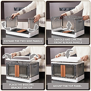 Ezee Space Stackable Storage Bins with Wheels - (3-Pack) - Stackable Storage Drawers - (8.4-Gal) - Collapsible storage bins with lids - Multifunctional Foldable storage boxes with doors