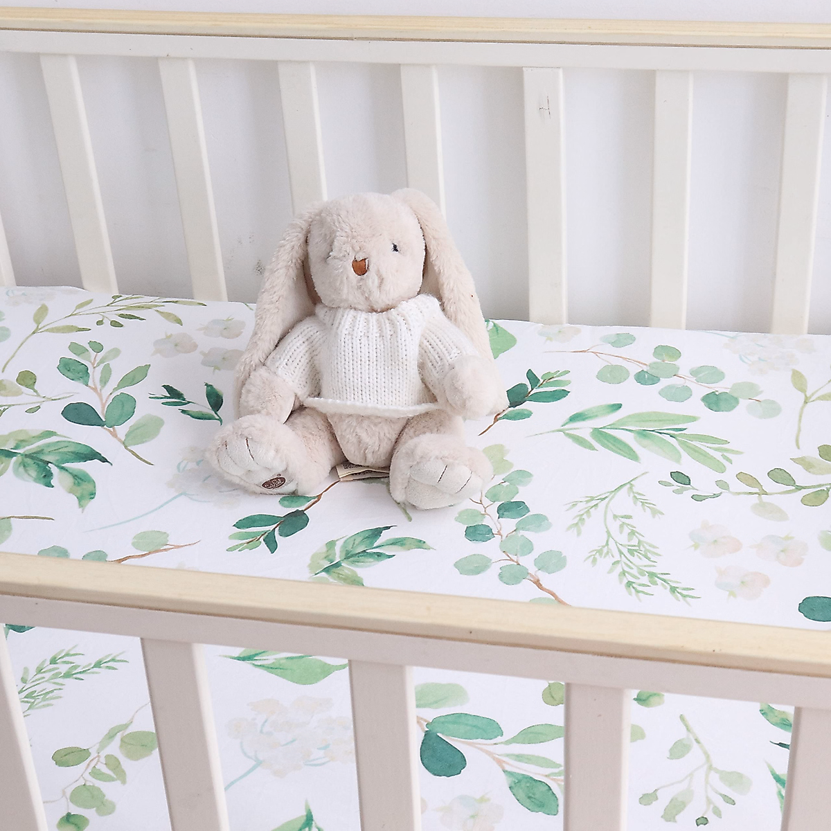 Crib Sheets HNHUAMING Neutral Baby Crib Fitted Sheets, Ultra Soft & Breathable 52 X 28 inch Crib Sheet Snug Fits for Standard Crib Mattress, Green Leaves