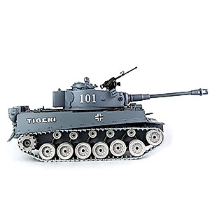 HENAA RC Tank Model, 1/18 2.4Ghz RC German Tiger Infrared Remote Control Main Battle Tank, Military Vehicle Model Alloy Crawler