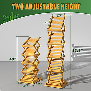Foldable Magazine Rack Floor Stand,Bamboo Brochure Display Stand Portable Pop-up Literature Holder with 5 Pockets for Trade Show Exhibitions Office Retail Store Living Room