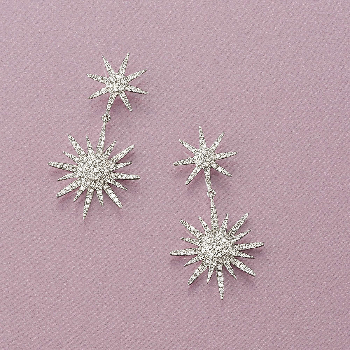 Ross-Simons 0.94 ct. t.w. Diamond Starburst Drop Earrings in 14kt White Gold