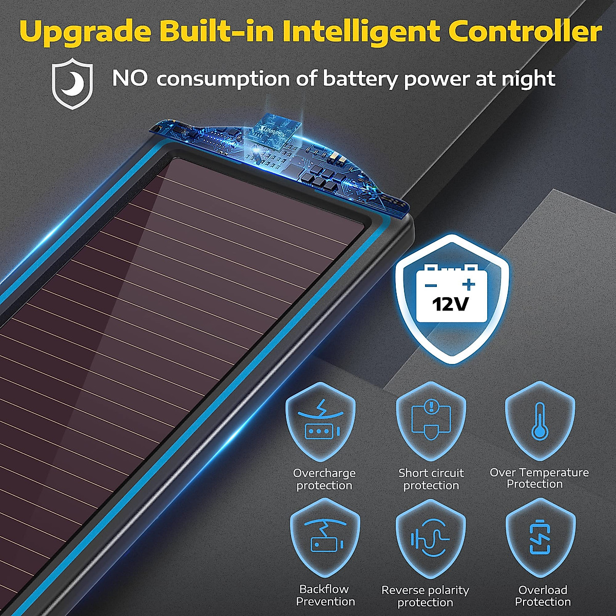 SUNAPEX 12V Solar Trickle Charger Portable Power Solar Panel Solar Battery Charger 12 Volt Waterproof Solar Battery Maintainer for Car Truck Boat RV Motorcycle Marine Trailer Battery