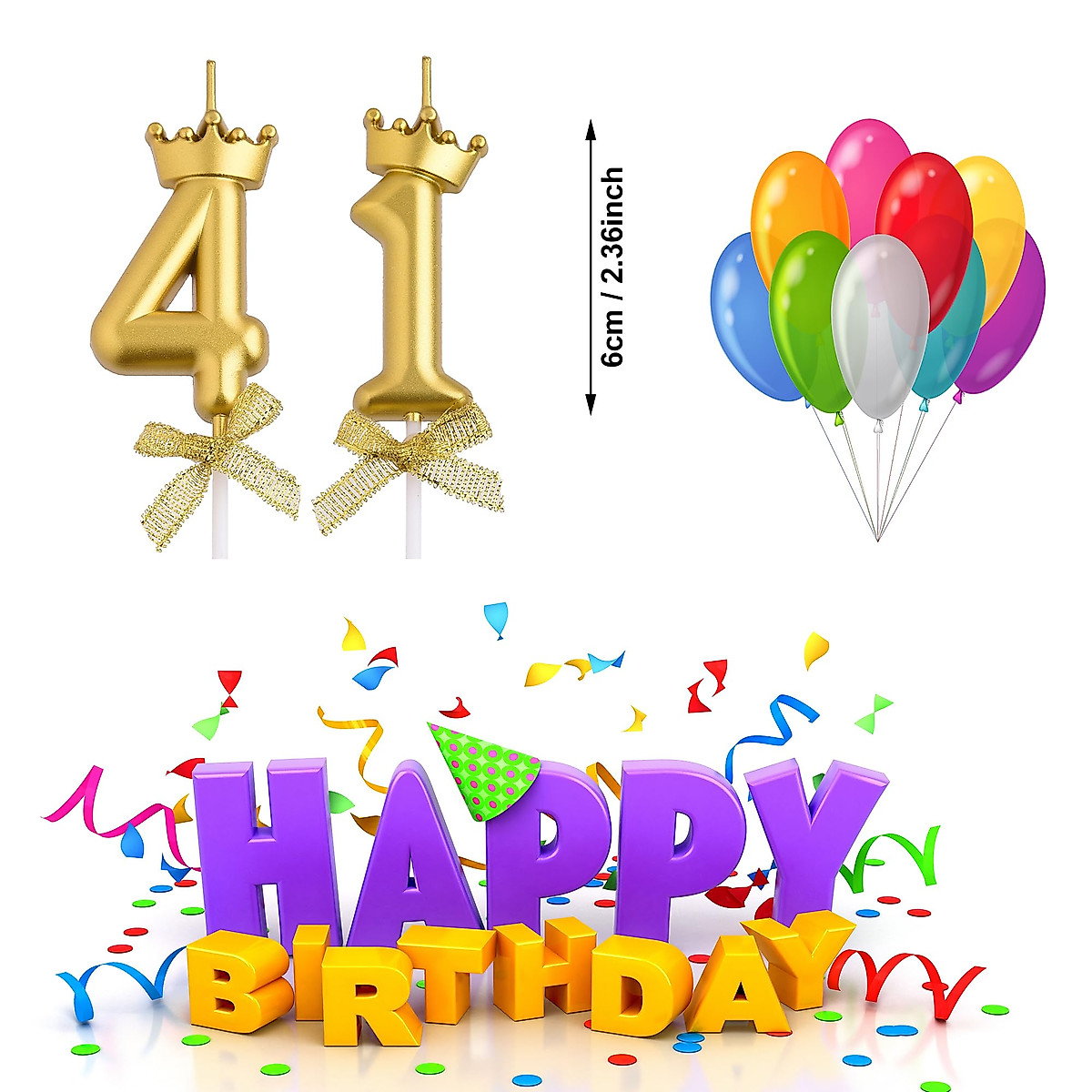 VSHILI 41st Birthday Candles, Gold 41 Year Old Number Birthday Candles, Happy Birthday Party Cake Topper Decoration Gifts for Women Men