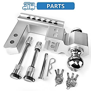 Adjustable Trailer Hitch - Tlvuvmo 6 Inch Drop Hitch for 2 Inch Receiver, Ball Mount Hitch 12,500 LBS, 2" and 2-5/16" Stainless Steel Dual Balls, Aluminum Tow Hitch with Double Anti-Theft Pins Locks