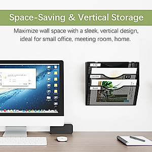 EasyPAG Office File Organizer 3 Pocket Vertical Wall Hanging File Folders Holder Mail Paper Holder Rack ,Black