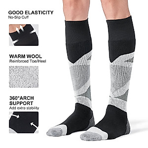 CS CELERSPORT 2 Pack Merino Wool Men's Ski Socks with Full Cushion, Winter Warm Thermal Socks for Skiing Snowboarding, Black + Navy Blue, X-Large