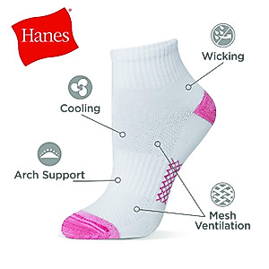 Hanes womens Hanes Women's (Pack of 6 Pair) Lightweight Breathable Ventilation Ankle fashion liner socks, White Assorted, 5 9 US