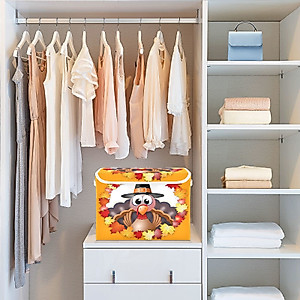 Krafig Thanksgiving Turkey Decorative Storage Box with Lid Large Bins Baskets Collapsible Cube Organizer Foldable Containers for Organizing, Toy, Playroom, Shelf, Closet