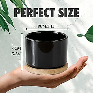 InnoBeta 3pcs Mini 3.3" Plant Pots with Bamboo Tray, Best Boss Gifts, Stylish and Functional