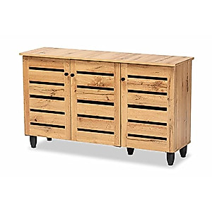 Baxton Studio Gisela Modern and Contemporary Oak Brown Finished Wood 3-Door Shoe Storage Cabinet