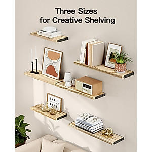 AMADA HOMEFURNISHING Wall Shelves Set of 6, Wood Floating Shelves for Wall Decor, Rustic Farmhouse Wall Shelves for Bedroom, Bathroom Shelves for Wall Storage, Book Shelves for Living Room, Wooden