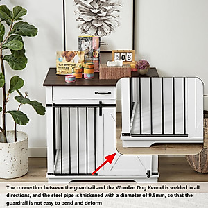 Vliekcy Farmhouse Dog Crate Furniture with Drawer 37.8" Dog Kennel Furniture White Side End Table Dog Crate Indoor Table Dog Cage for Small Medium Dog