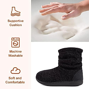 LongBay Women's Chenille Knit Bootie Slippers Cute Plush Fleece Memory Foam House Shoes (Medium / 7-8 B(M), Black)