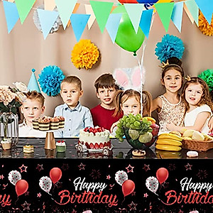 Breling Birthday Party Supplies Confetti Sprinkles Happy Birthday Tablecloths Starry Table Covers for Kids Adults Birthday Party Decorations, 54 x 108 Inches (Red and Black)