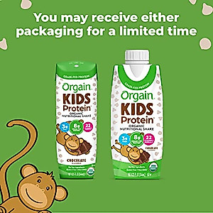 Orgain Organic Kids Protein Nutritional Shake, Chocolate - 8g of Protein, 22 Vitamins & Minerals, Fruits & Vegetables, Gluten Free, Soy Free, Non-GMO, 8.25 Fl Oz (Pack of 12)