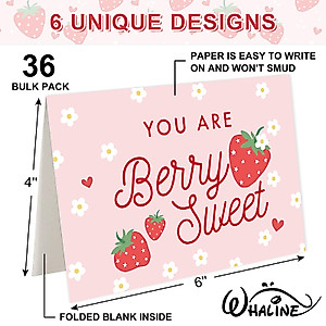 Whaline 36 Pack Strawberry Thank You Cards Pink Fruit Greeting Cards with Envelopes & Stickers Blank Note Cards for Baby Shower Birthday Party Invitation Supplies
