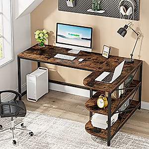 Tribesigns 59 inches L-Shaped Computer Desk, Industrial Writing Desk with Storage, Large Computer Desk with Shelves, Corner Computer Desk for Home Office, Individual Workstation for Study and Work