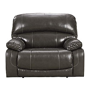 Signature Design by Ashley Hallstrung Leather Adjustable Oversized Power Recliner with USB Charging, Gray