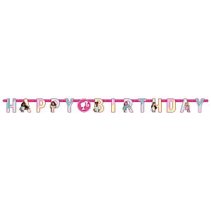 Barbie Birthday Party Supplies Bundle includes 1 Happy Birthday Banner, 3 Hanging Swirl Decorations, 1 Dinosaur Sticker Sheet
