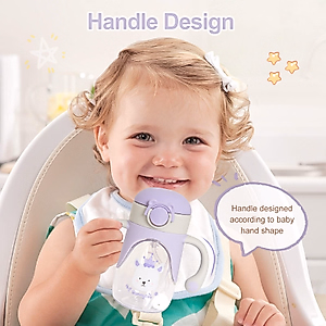 GreatKid Baby Sippy Cup with Weighted Straw - Ideal for 1+ Year Old and Transitioning Infants 6-12 Months - Spill-Proof and Easy to Hold with Handle - 8oz(Pruple｜Handle)