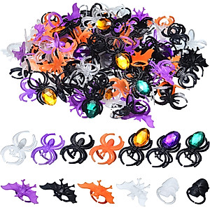 Boao 150 Pieces Halloween Spider Ring Skull Bat Ring Spider Party Favors Fake Plastic Jumping Spider Ring for Halloween Decoration