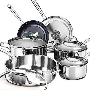 MILCIL Stainless Steel Pots and Pans Set Ceramic Nonstick, 10 pcs Professional Home Chef Kitchen Cookware Set, Free of PTFE/PFOA/PFAS, NO TOXIN, Oven and Dishwasher safe