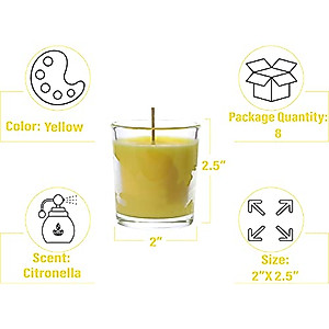CandleNScent Citronella Scented Votive Candles in Glass | Up to 20 Hour Burn Time (Pack of 8)