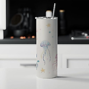 Tumbler with Lid and Straw Beautiful Watercolor Jellyfish thermos coffee travel mugcute cups 20 oz insulated tumbler for Daily Holiday Decor Gift coffee cup