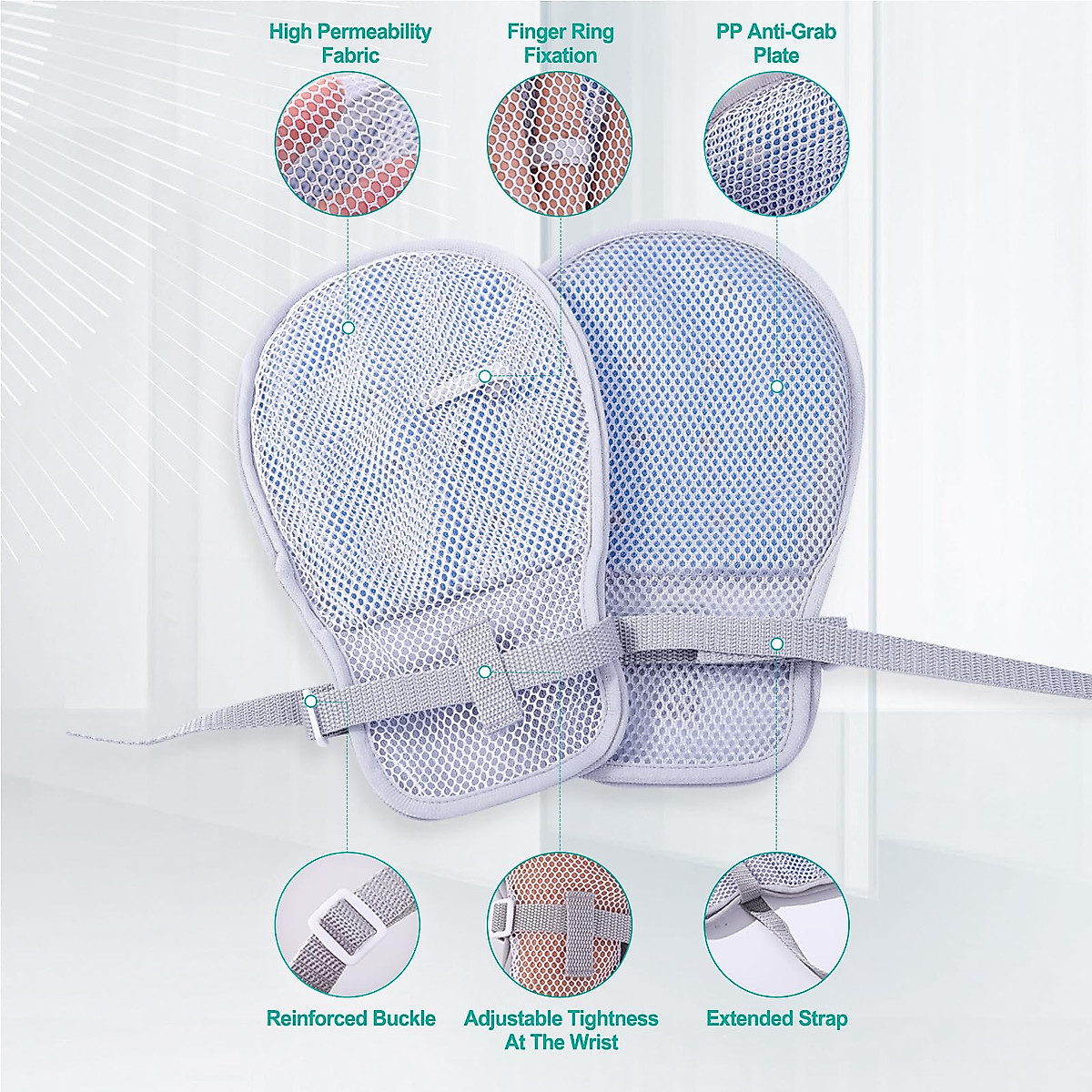 lefeke Medical Restraint Gloves - 2Pcs, Hand Protective Gloves Meshed for Dementia Patients or Elderly, Autistic Child, Bed Restraints Mitts, Limb Holder, Movement Limited Ties for Hands