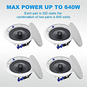 Herdio 6.5 inch 640 Watts Ceiling Speakers 2 Way Flush Mount Passive Perfect for Office,Kitchen,Living Room,Bathroom(4 Speakers)