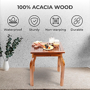 Nabytok 20" Coffee Table 100% Acacia Wood, Farmhouse Side Table, Small Side Tables, Slatted Top, Curve Table Legs, Narrow Nightstand, Wooden End Table for Entrway, Living Room, Bedrooom, Kitchen