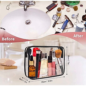 12 Pieces Clear Cosmetics Bag PVC Zippered Clear Toiletry Carry Pouch Portable Cosmetic Makeup Bag Waterproof Makeup Bag Vinyl Plastic Organizer Case for Vacation Bathroom (Black,Large)