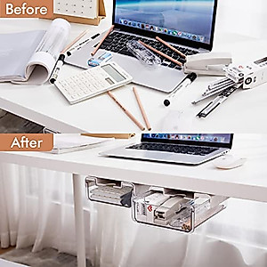 Citylife 4 Packs Self-Adhesive Under Desk Drawer Slide Out Organizers and Accessories for Office, Classroom, Home