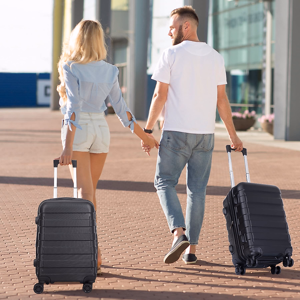 ZenStyle Hardside Expandable Luggage with Spinner Wheels, 21 Inch Carry On Luggage Airline Approved, Lightweight Travel Suitcase with Height Adjustable Handle (Black)