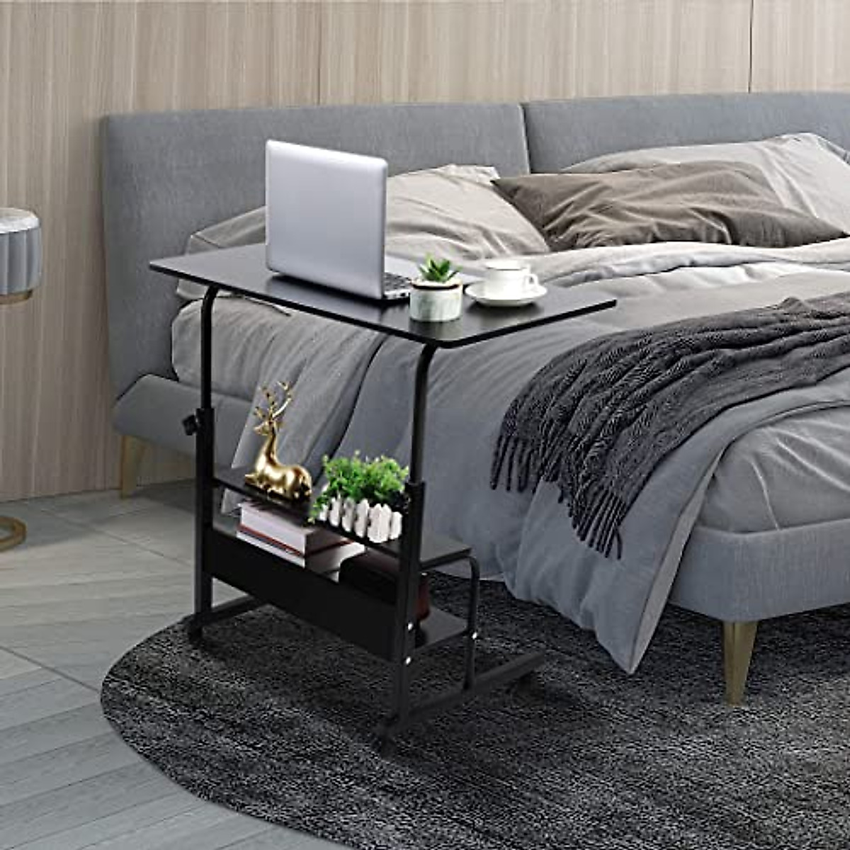 Computer Desk Home Office Desks, Standing Adjustable Laptop Desk for Small Spaces, Portable Work Writing Study Table, Modern Pc Gaming Desk with Storage Bedroom, Desktop Size 31.5x15.7 inch Black