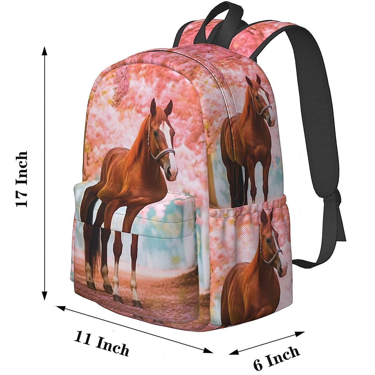 FeHuew 16 inch backpack 3D Horse Sakura Flowers Laptop Backpack Full Print School Bookbag Shoulder Bag for Travel Daypack