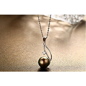 CHAULRI Tahitian Black Pearl Pendant Necklace 18K Gold Over Sterling Silver 19 Inch Adjustible Chain - Real Black Pearls Jewelry Gifts for Women Wife Mom Daughter