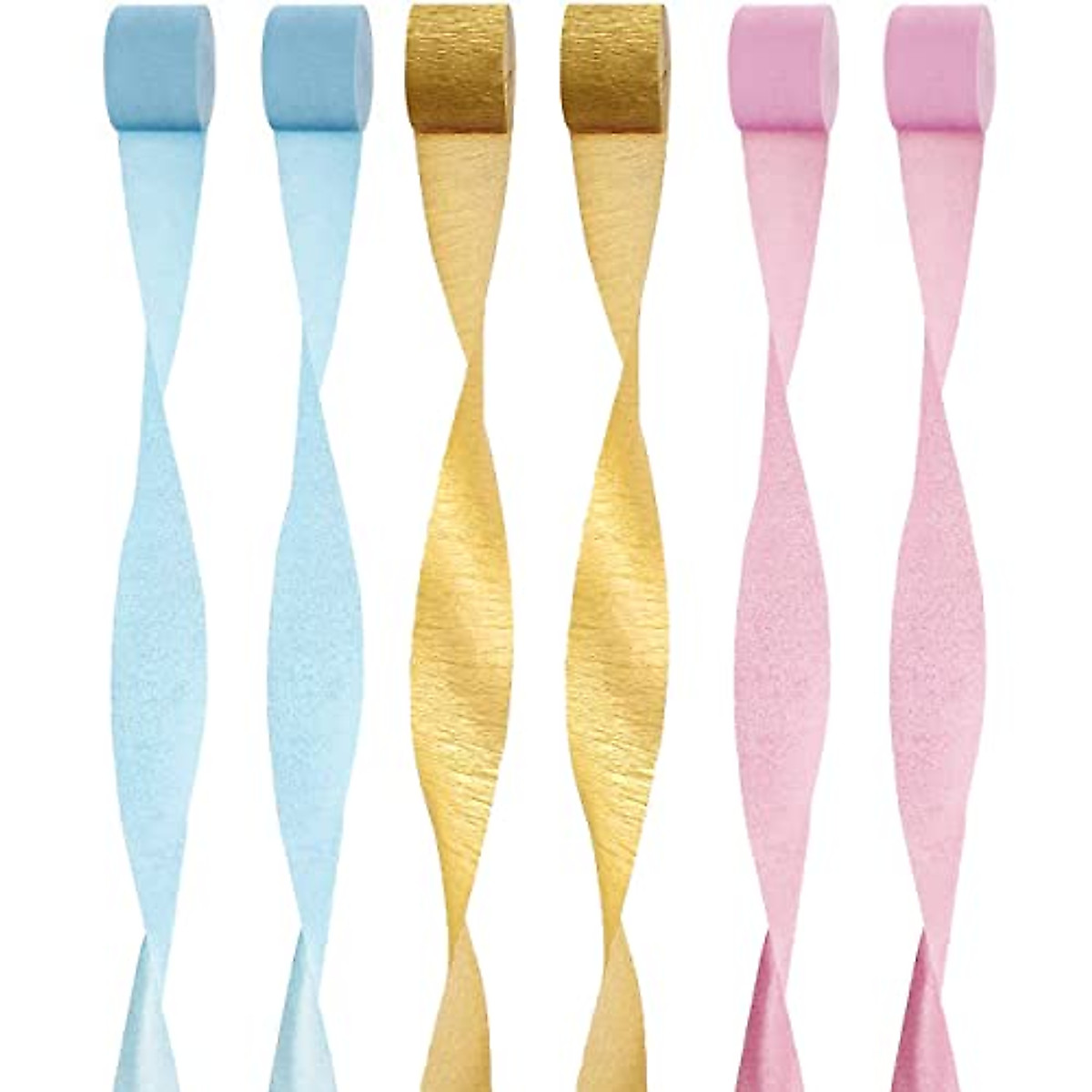 Gender Reveal Decorations Blue Pink - Set of 6 Crepe Paper Streamers Decoration for Baby Gender Reveal Party Supplies Gold Gender Reveal Theme Decor Ideas