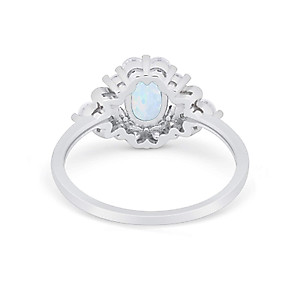 Blue Apple Co. Lab Created White Opal Size-8 Art Deco Oval Wedding Engagement Ring Vintage Round Simulated Cubic Zirconia 925 Sterling Silver