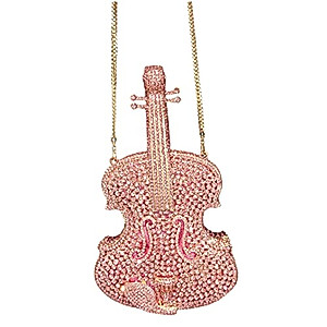Tngan Women Mini Violin Evening Bag Sparkling Rhinestones Clutch Wedding Party Banquet Purse, Lignt Pink